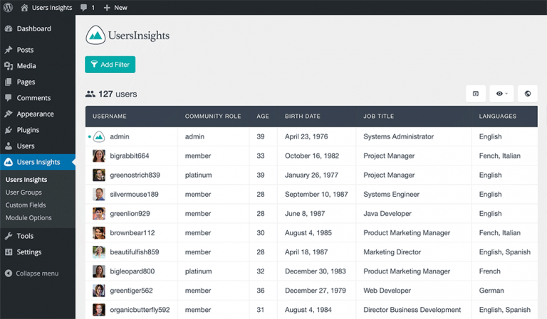 Ultimate Member Data and Search Filters - Users Insights
