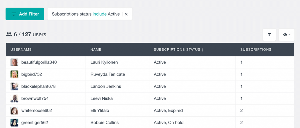 WooCommerce Subscriptions – Search and Filter User Data - Users Insights