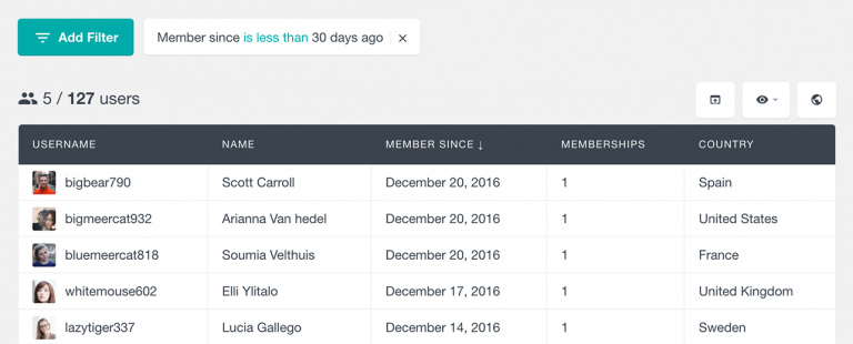 WooCommerce Memberships - Search and Filter User Data - Users Insights