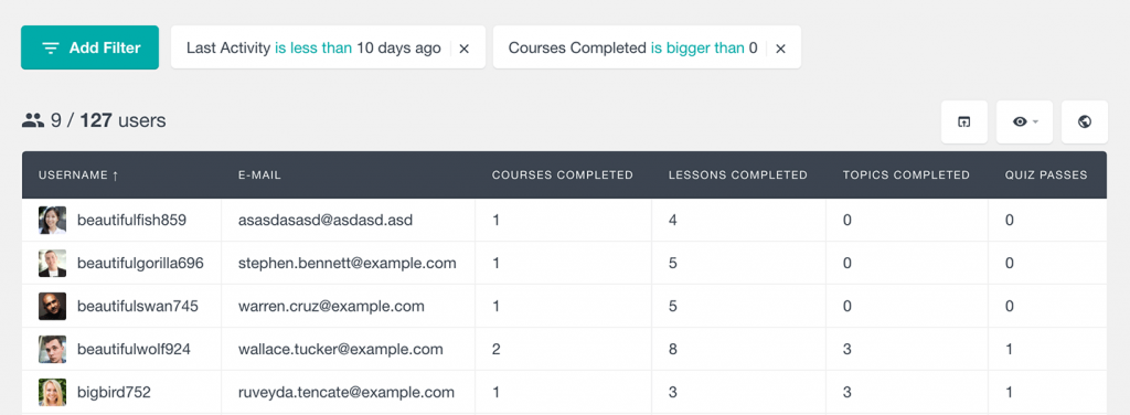 LearnDash: Search, Filter and Analyze Your User Data