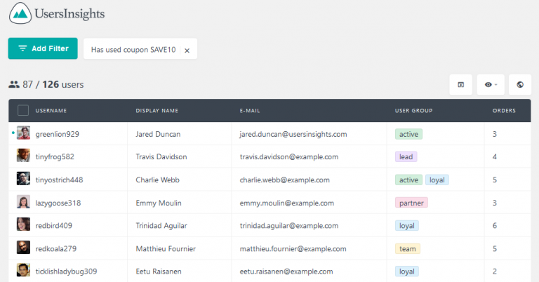 How to filter WooCommerce customers by coupon used - Users Insights