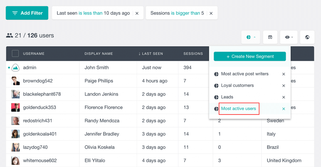 WordPress User Segments - Users Insights