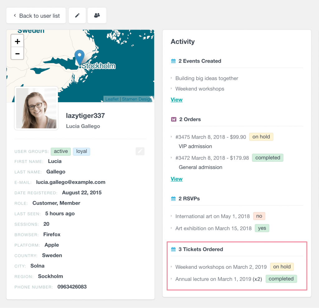 Events Calendar and Event Tickets Search and Filter User Data - Users ...