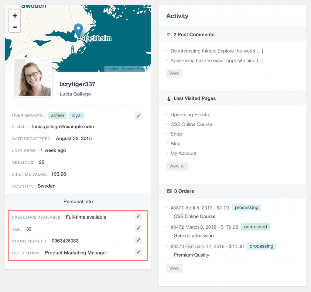 WordPress Custom User Fields - Users Insights