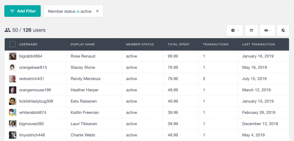 MemberPress search and filter members data- Users Insights