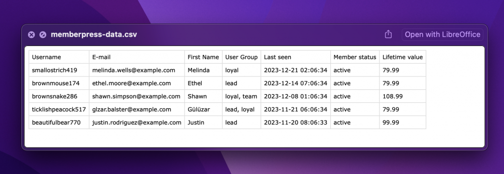 How to export users data from MemberPress - Users Insights